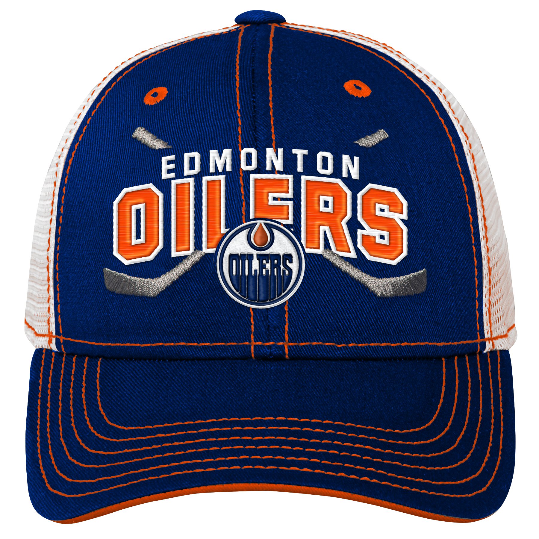 Kids Edmonton Oilers Lockup Meshback Adjustable Hat - Blue - Sports Closet