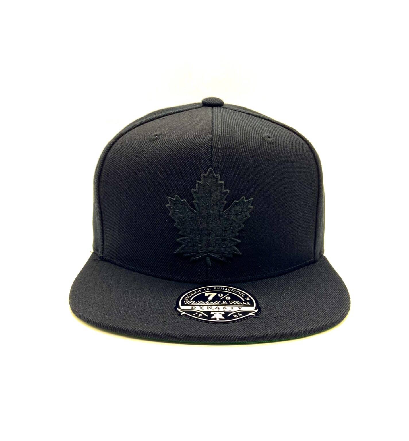 Toronto Maple Leafs Mitchell & Ness Black on Black Fitted Hat - Sports ...