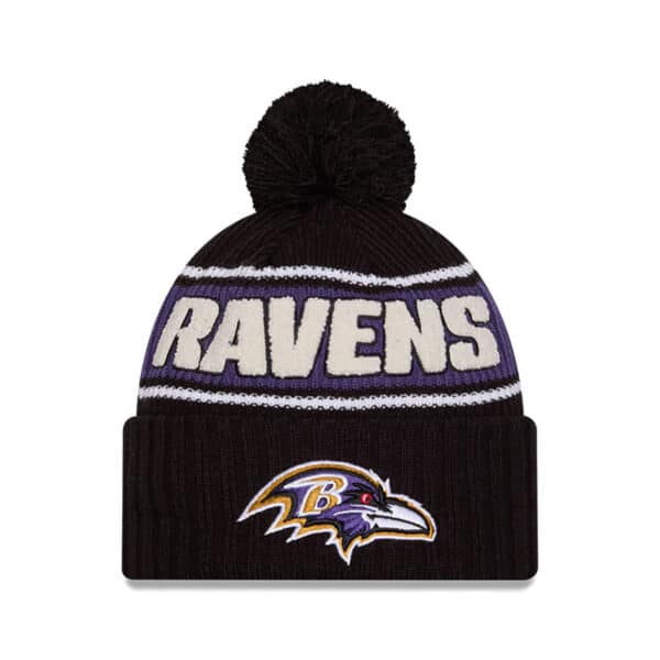 Baltimore Ravens New Era 2024 Sideline Cuffed Knit Hat with Pom - Black ...