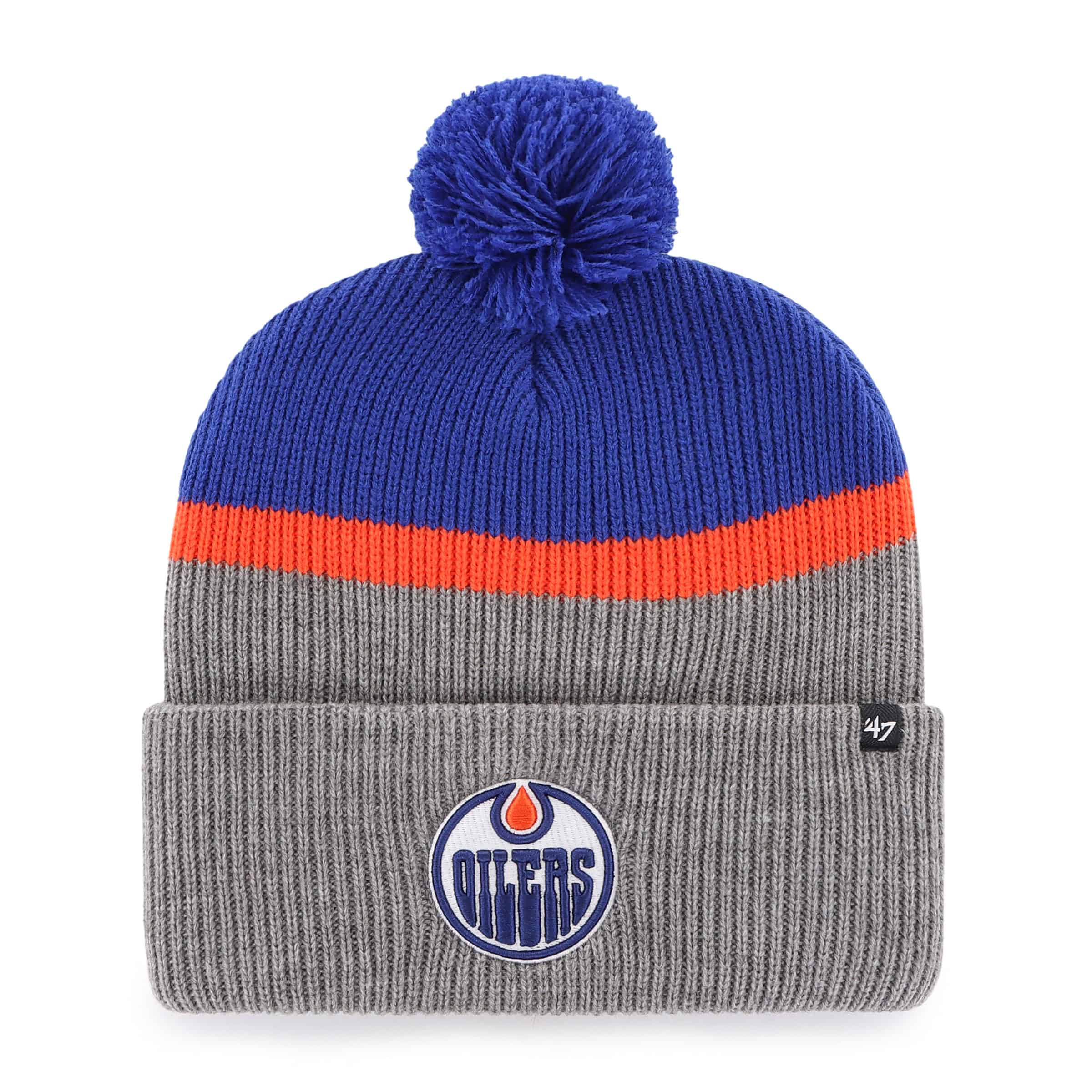 Edmonton Oilers '47 Brand Split Shadow Cuffed Knit Hat with Pom ...