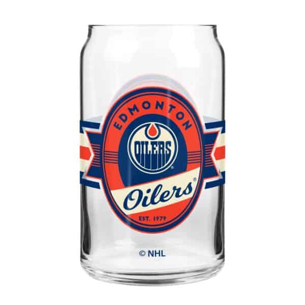 Edmonton Oilers 16oz Nostalgia Label Can Glass - Sports Closet