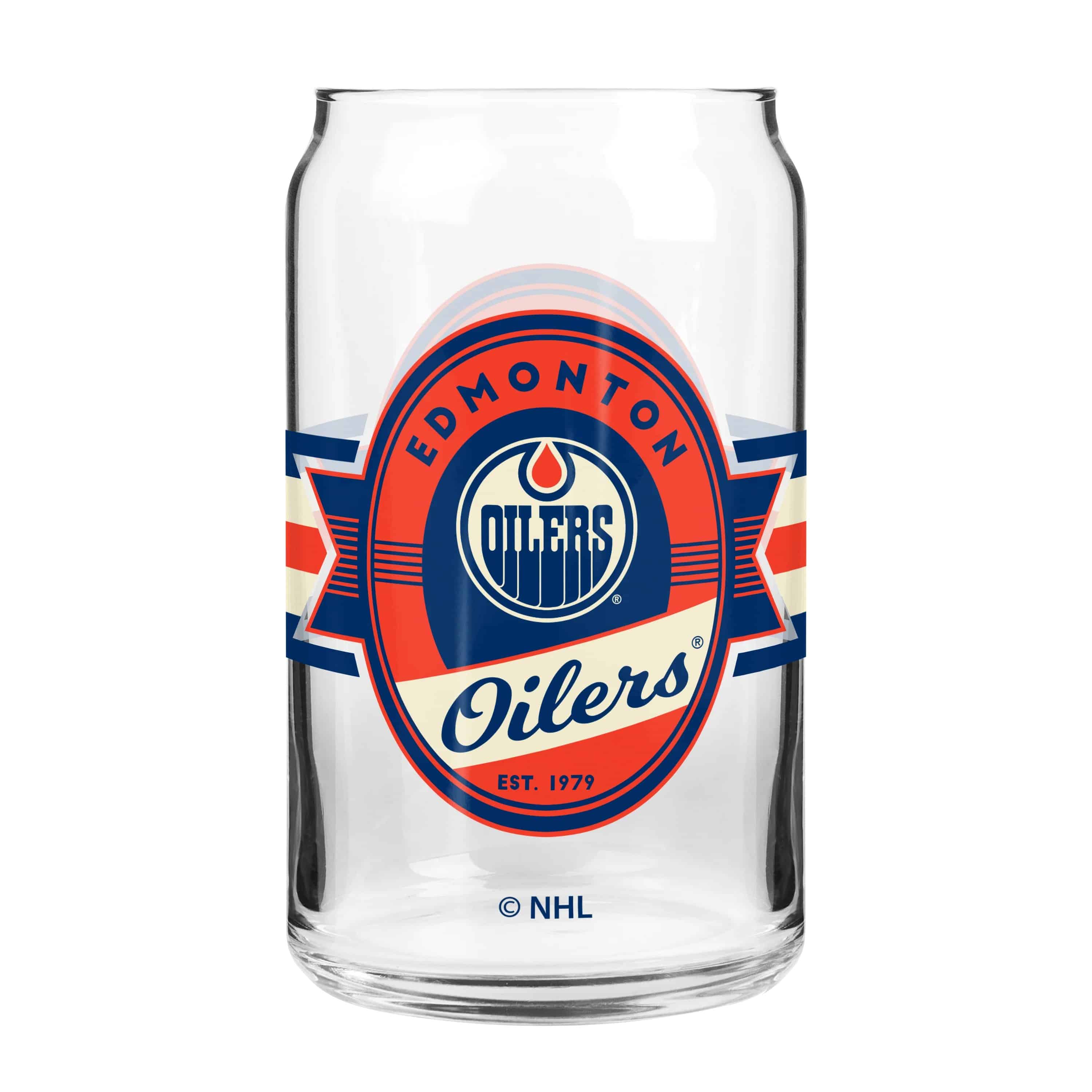 Edmonton Oilers 16oz Nostalgia Label Can Glass - Sports Closet