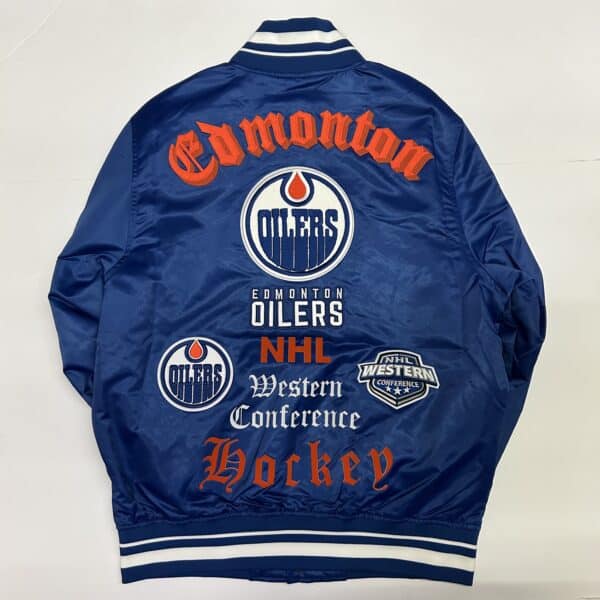 Men's Edmonton Oilers Pro Standard Old English Satin Jacket - Royal ...