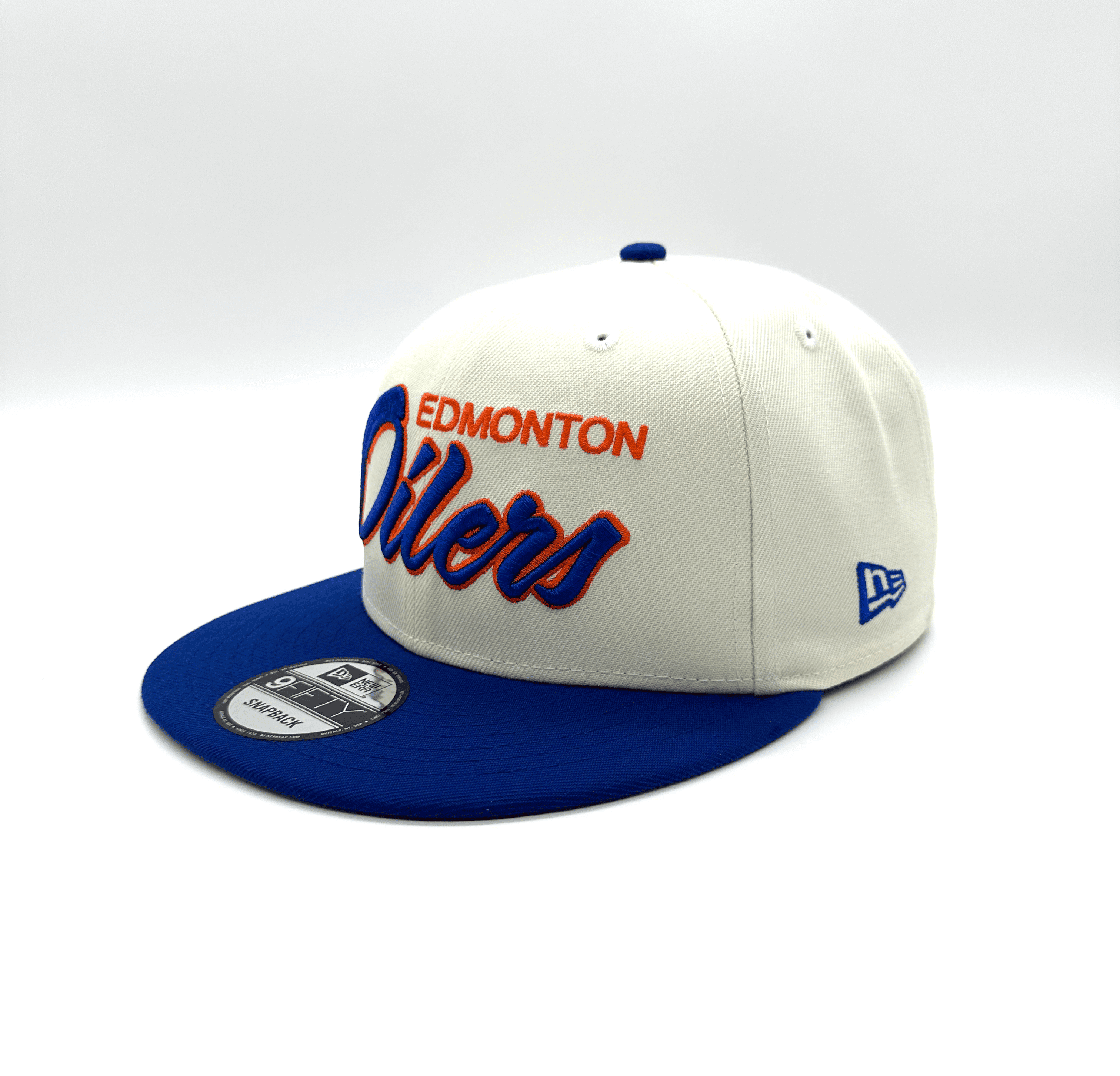 Edmonton Oilers New Era Script 9FIFTY Snapback Hat - Cream/Royal ...